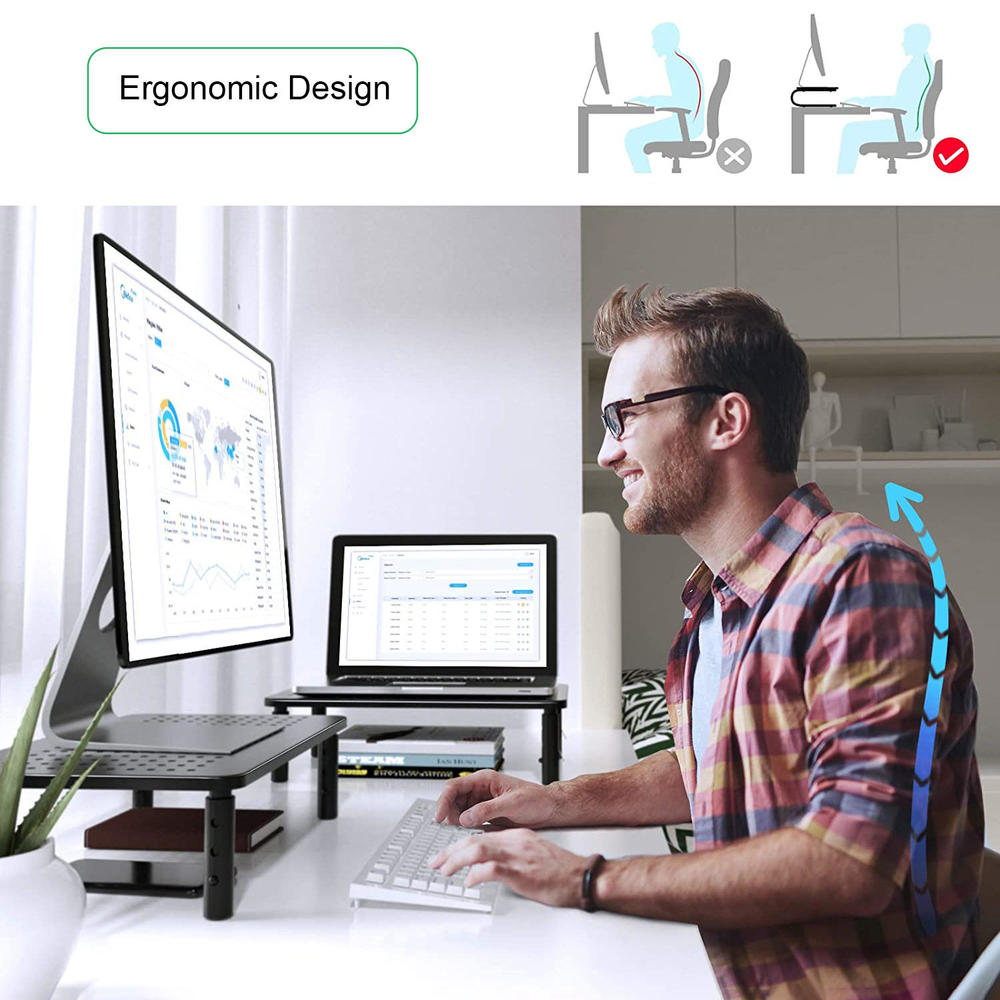 Height Adjustable Metal Monitor Stand - Black - PrimeCables