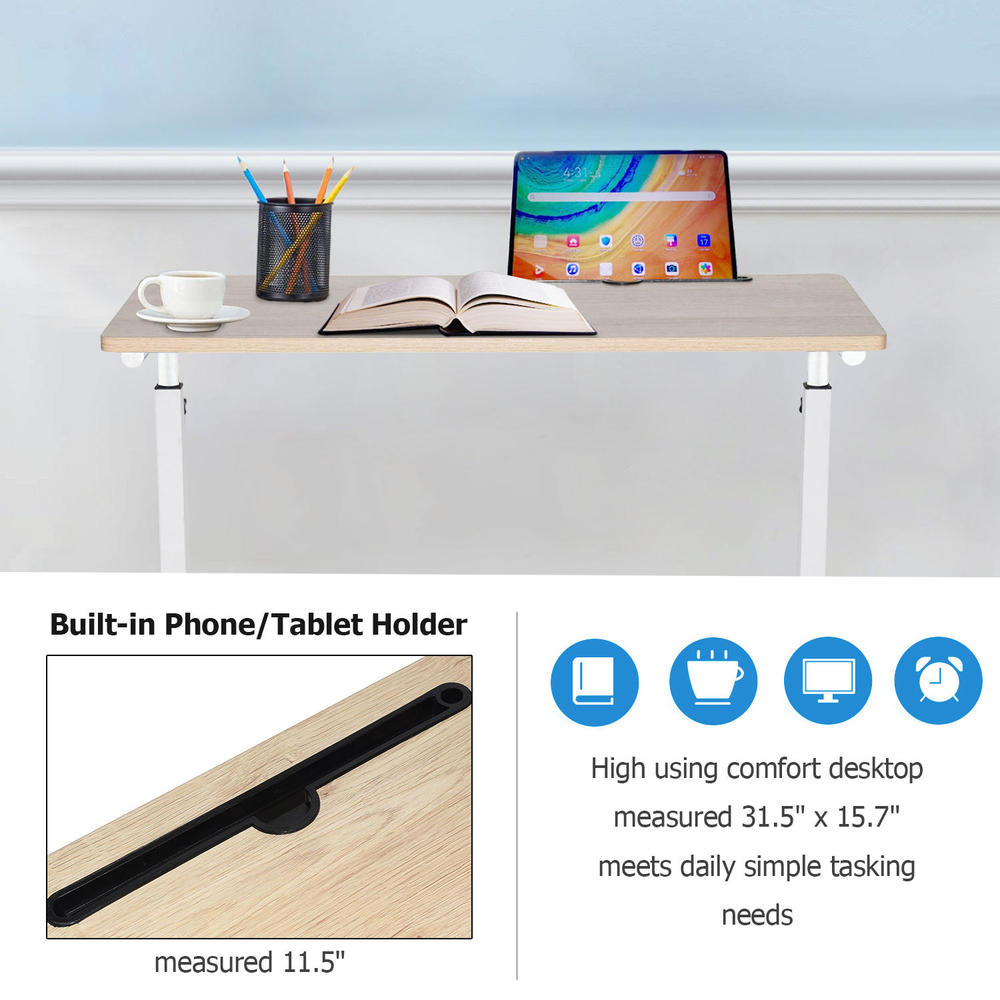 Height Adjustable Mobile Laptop Desk, Bedside Couch Rolling Computer ...
