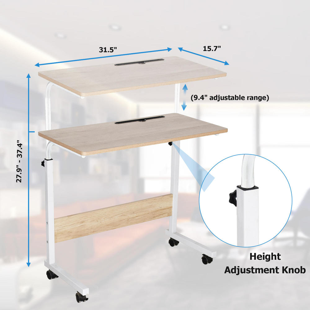 Height Adjustable Mobile Laptop Desk, Bedside Couch Rolling Computer ...