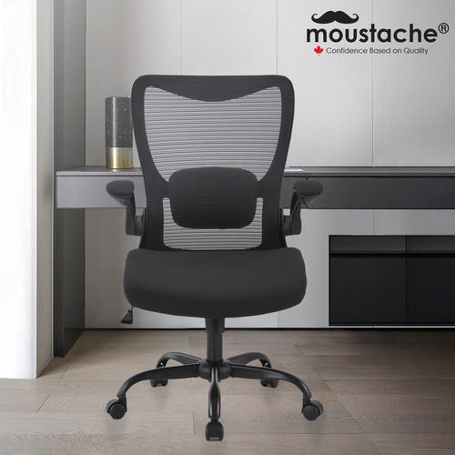 Mesh Office Chair with Waterfall Cushioned Seat, Flip Up Arms, Black ...