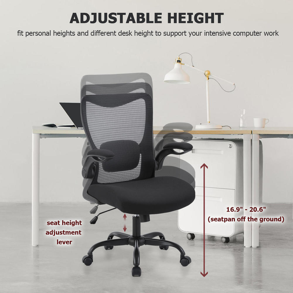 Mesh Office Chair with Waterfall Cushioned Seat, Flip Up Arms, Black ...