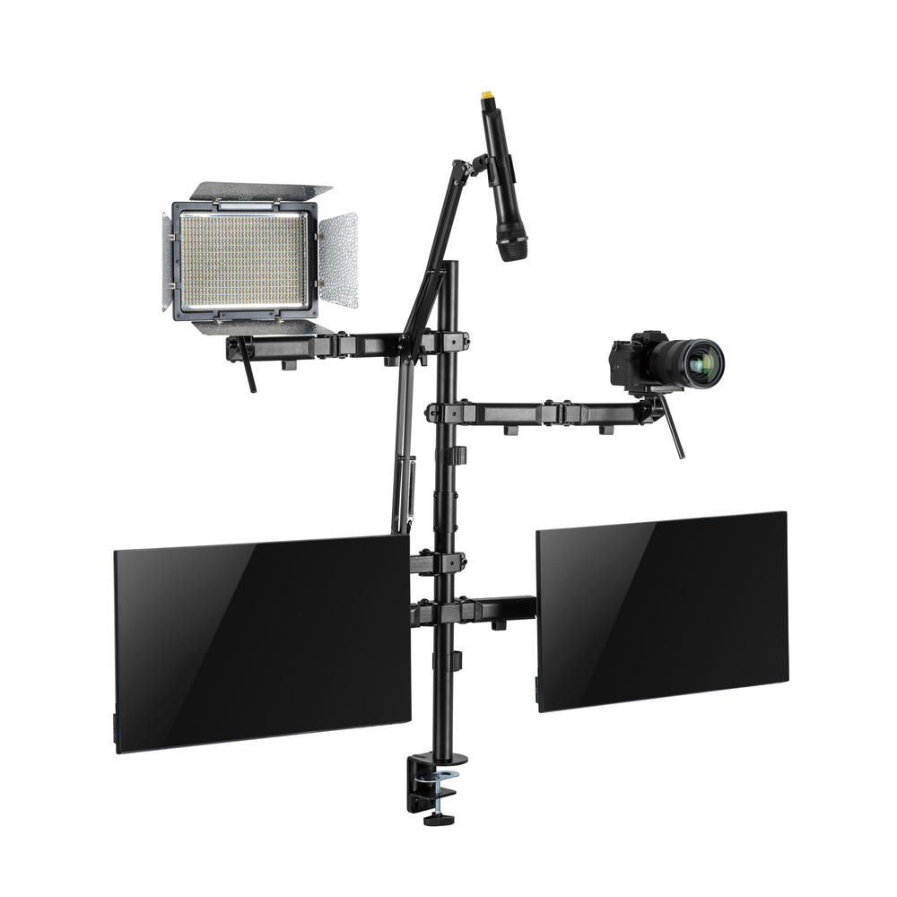 Dual Monitor Mount with Mic & Camera Setup - PrimeCables®