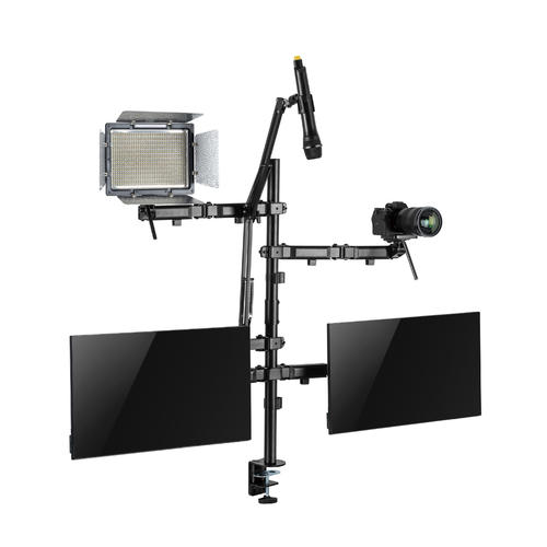 Dual Monitor Mount with Mic & Camera Setup - PrimeCables®