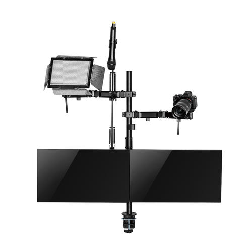 Desk mounted Dual Monitor Mount All-in-one (Microphone Camera Monitor ...
