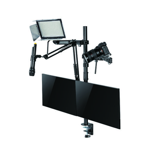 Desk mounted Dual Monitor Mount All-in-one (Microphone Camera Monitor ...