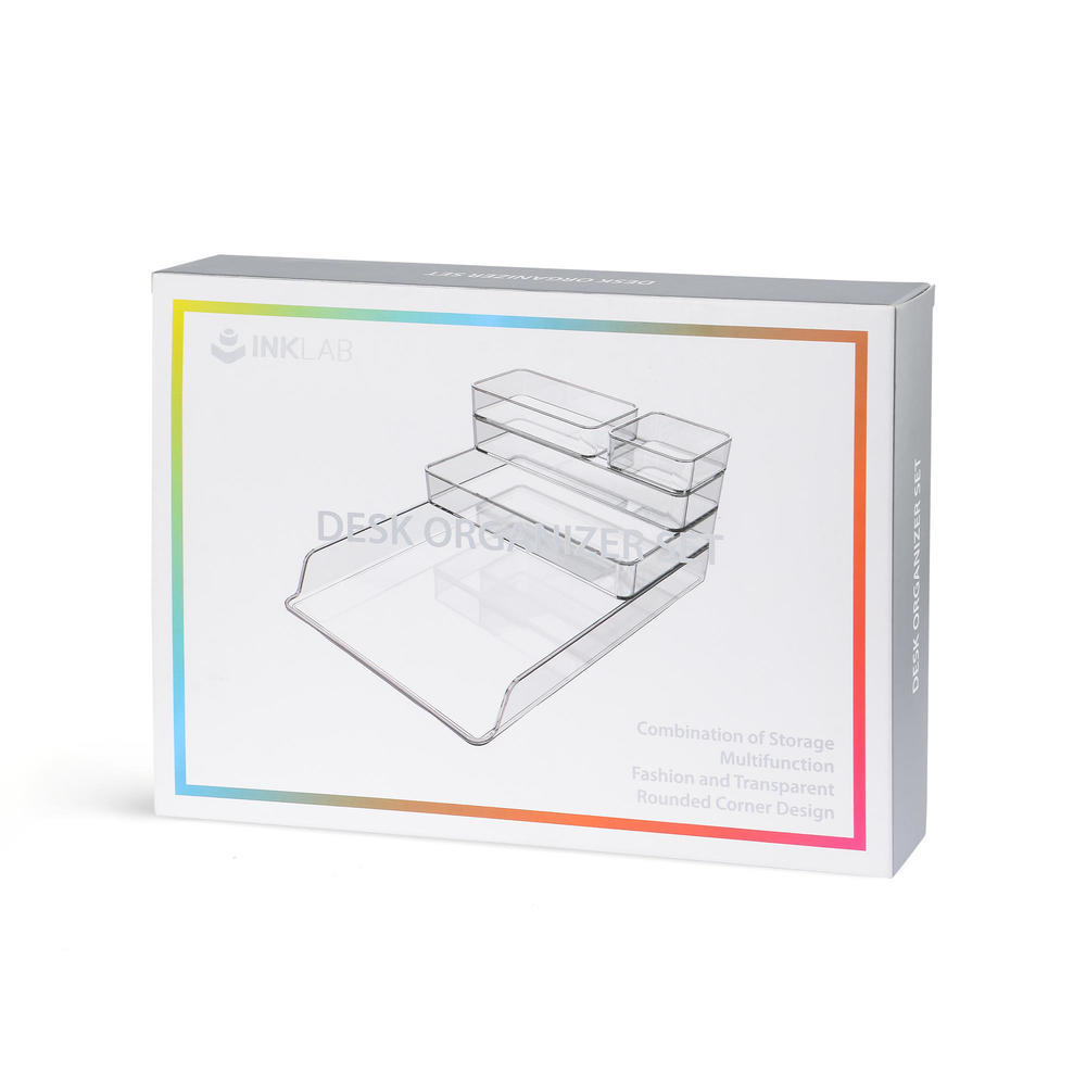Clear Acrylic Stacked Desktop Organizer for Office & Home, Set of 5