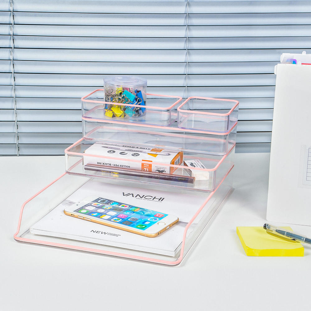 Clear Acrylic Stacked Desktop Organizer for Office & Home, Set of 5
