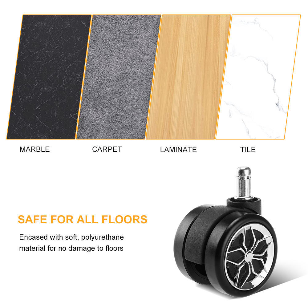 Roulettes universelles pour chaise de bureau, ensemble de 5, noir