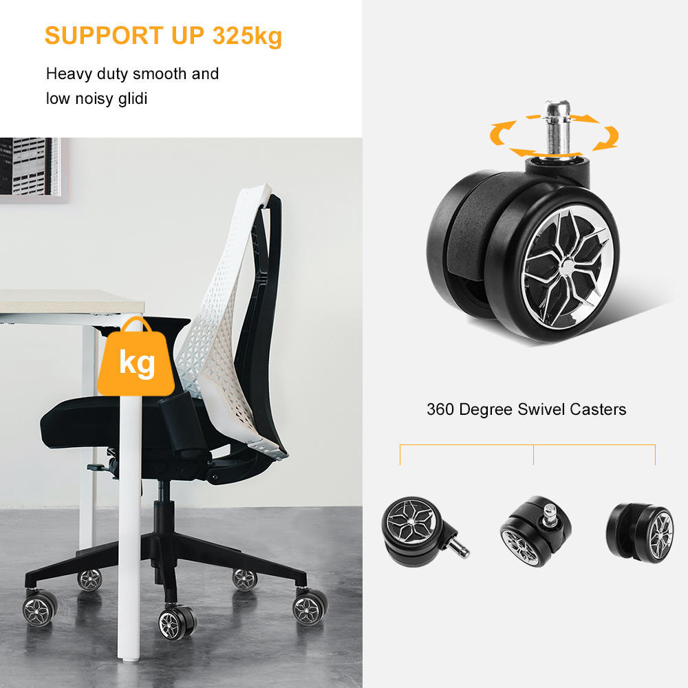 Roulettes universelles pour chaise de bureau, ensemble de 5, noir