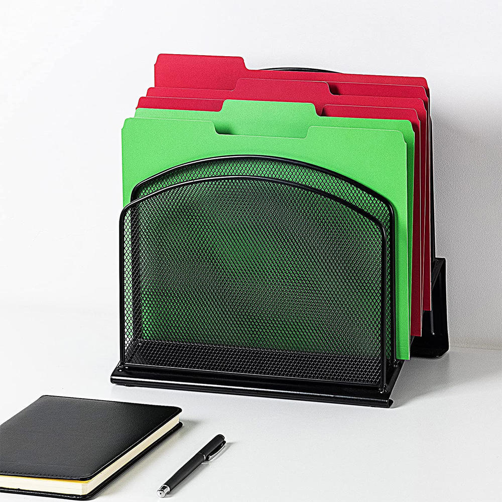 Metal Mesh Tiered File Sorter, 5 Sections, Letter to Legal Size Files ...