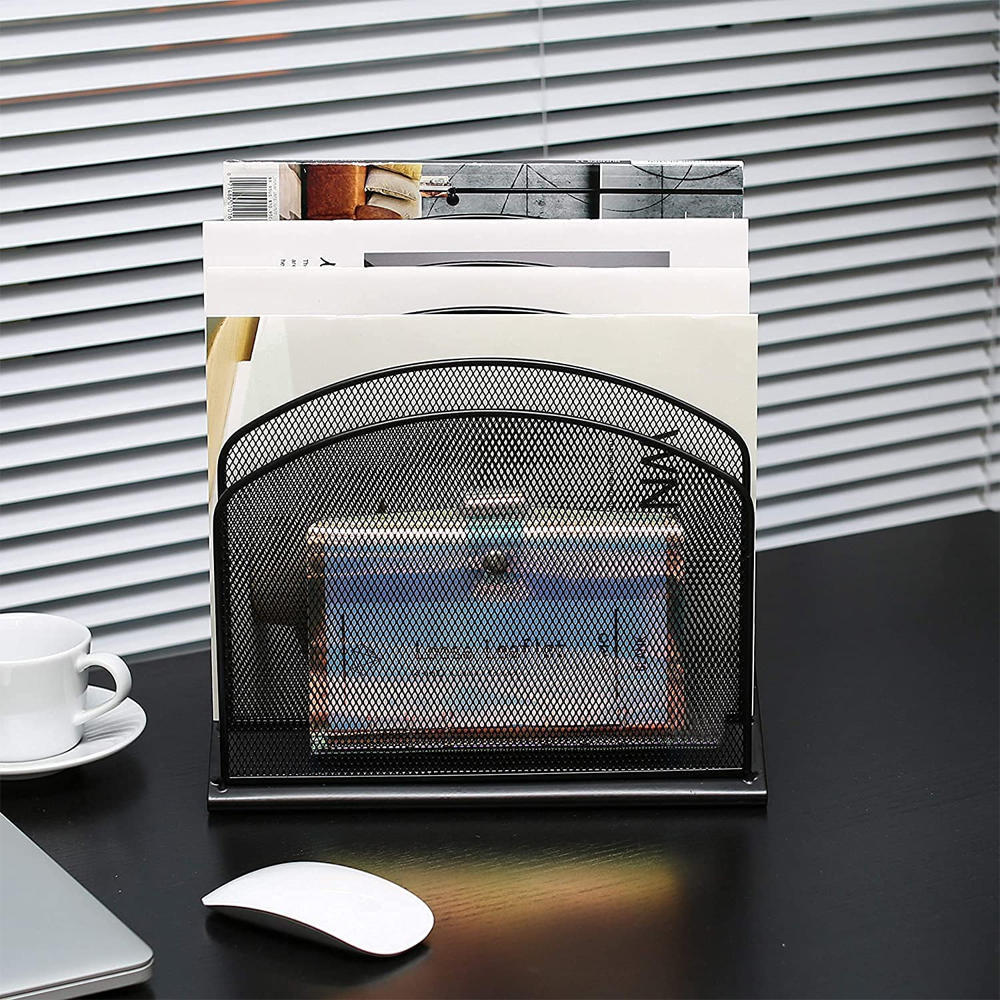 Metal Mesh Tiered File Sorter, 5 Sections, Letter to Legal Size Files ...