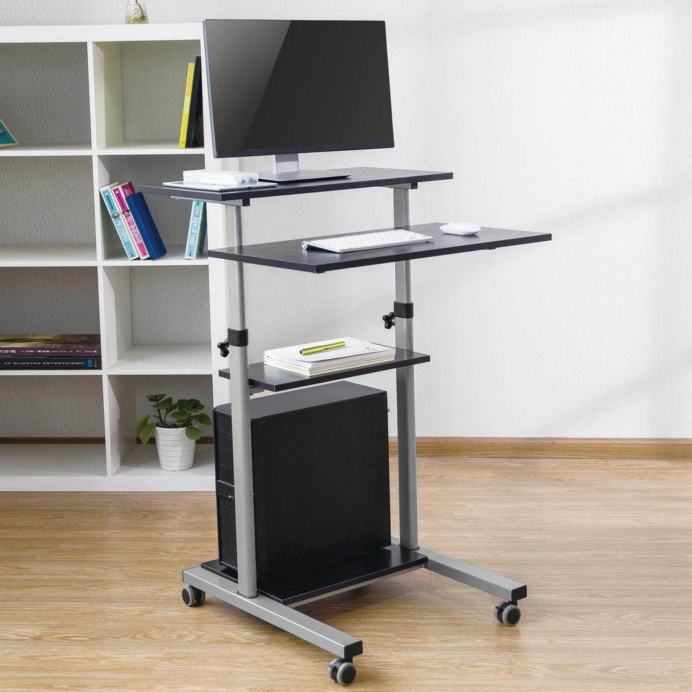 Height Adjustable Multi-Purpose Mobile Standing Desk, Black - PrimeCables®