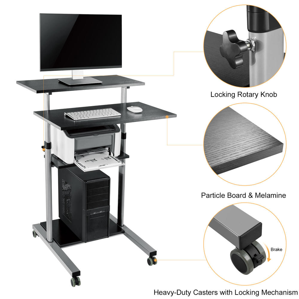 Height Adjustable Multi-Purpose Mobile Standing Desk, Black - PrimeCables®
