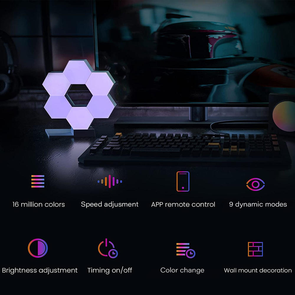 Smart Hexagon RGB Light Panels, WIFI & App Control, 6/Pack