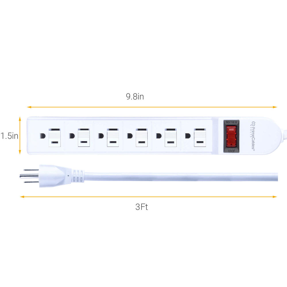 6-Outlet Power Strip with Safe Lock, 3Ft 14AWG Cord, ETL Certificated ...