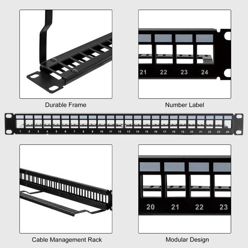 24-Port Blank Keystone Distribution Frame, 1U 19" Metal Rack Mount ...