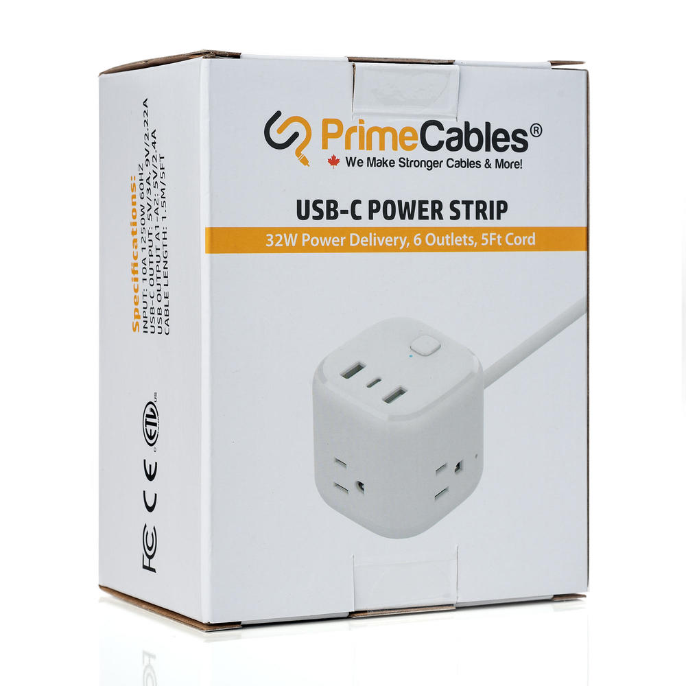 32W Power Cube with 3 AC Sockets + 2 USB + 1 Type C and 1.5m Cord ...