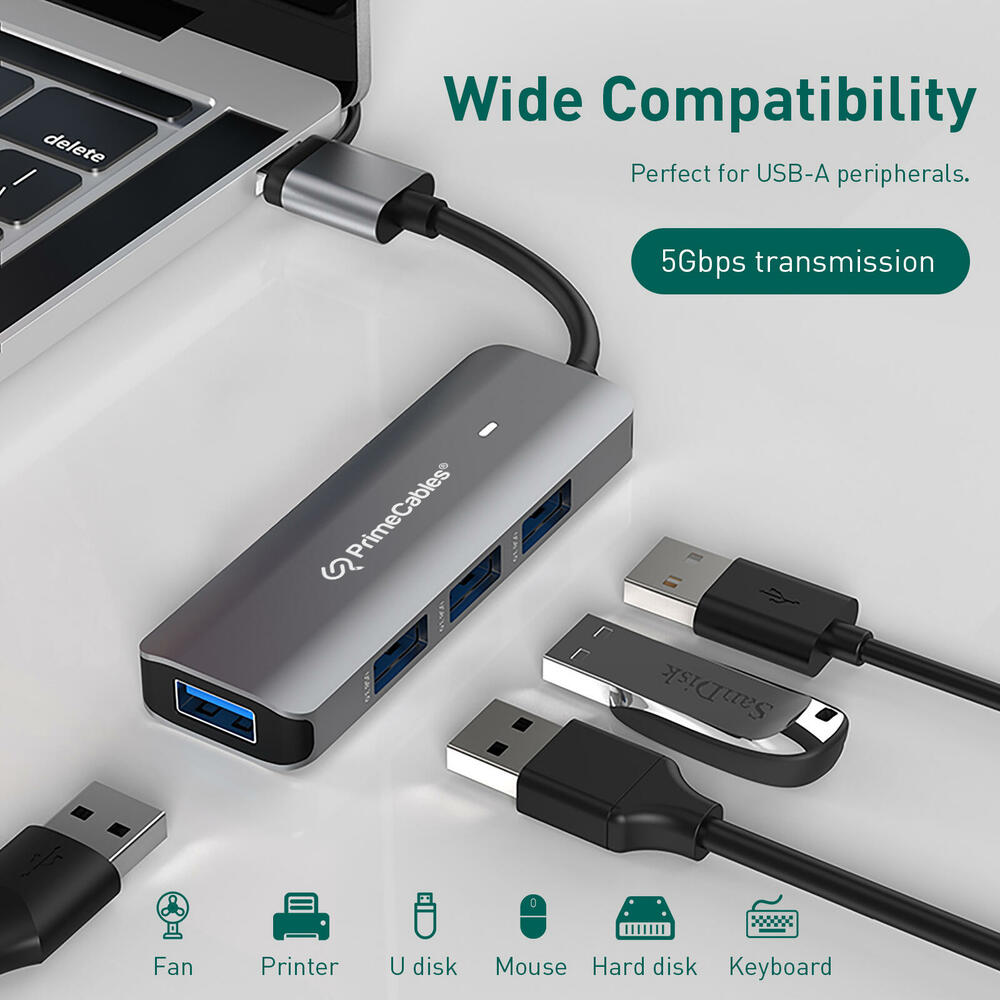 4-Port USB 3.0 Adapter – USB-C/USB-A Input – PrimeCables®