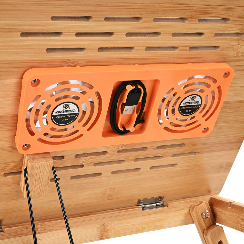 Bamboo Laptop Table for Bed with Cooling Fan & Foldable Legs