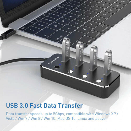 4-Port USB 3.0 Hub with Independent On/Off Controls and Long Cable