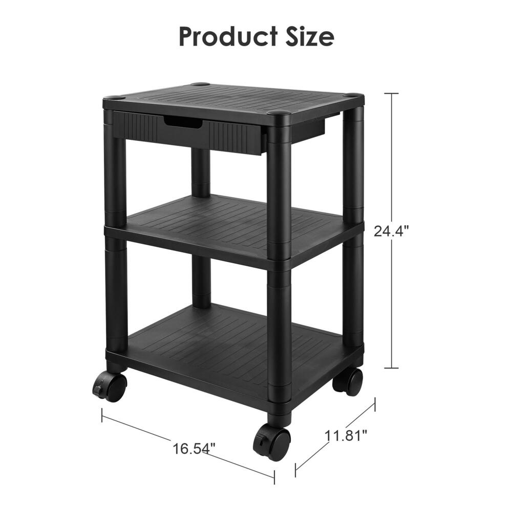 3-Tier Printer Stand with Drawer Mobile Printer Cart with 4 Swivel ...