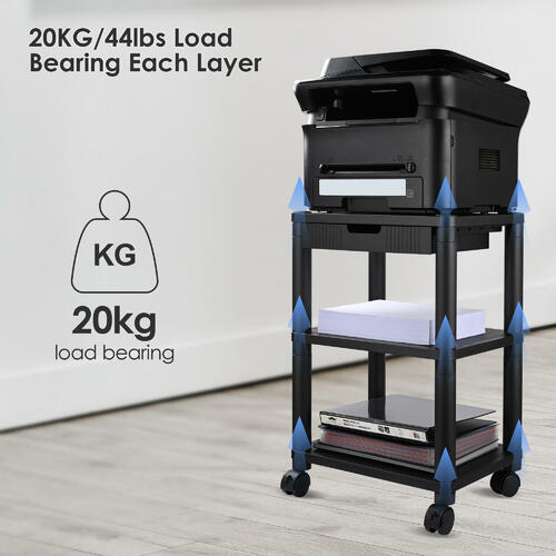 3-Tier Printer Stand with Drawer Mobile Printer Cart with 4 Swivel ...