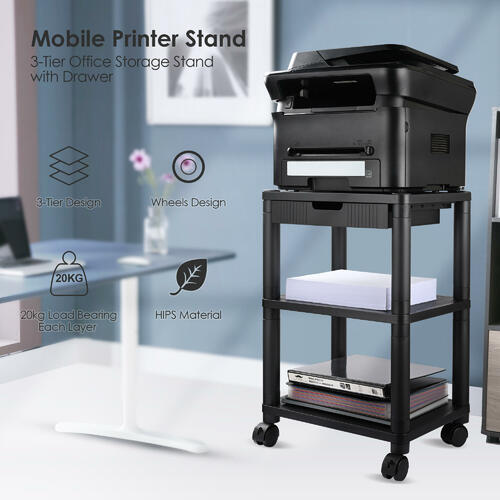 3-Tier Printer Stand with Drawer Mobile Printer Cart with 4 Swivel ...