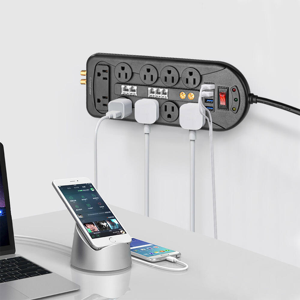 TV Surge Protector Power Strip with 3 FT Cord and 45° angle Plug ...