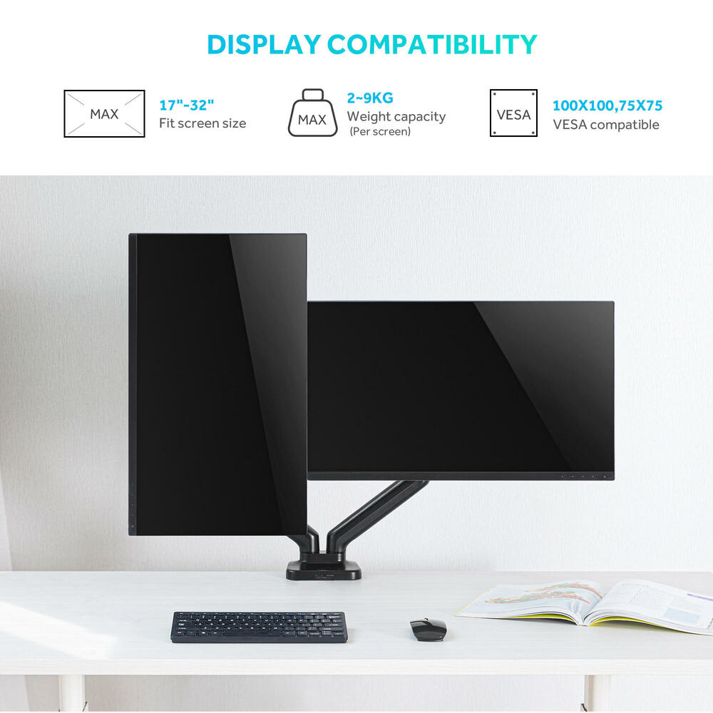 Gas Spring Dual Arm Monitor Stand with C Clamp and Grommet Mounting ...