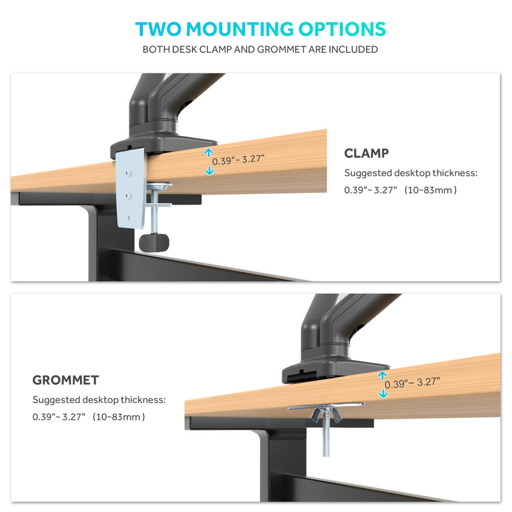 Gas Spring Dual Arm Monitor Stand with C Clamp and Grommet Mounting ...