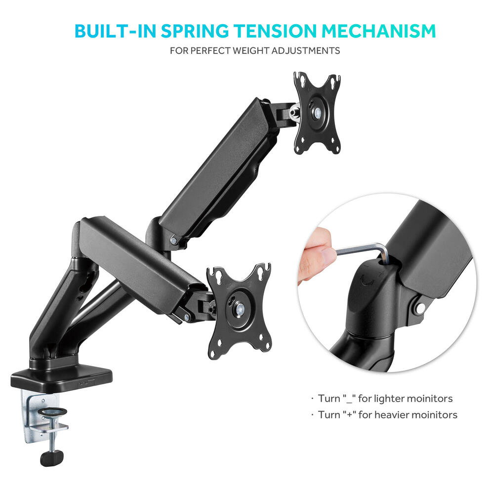 Gas Spring Dual Arm Monitor Stand with C Clamp and Grommet Mounting ...