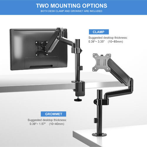 Gas Spring Single Desktop Monitor Mount - PrimeCables