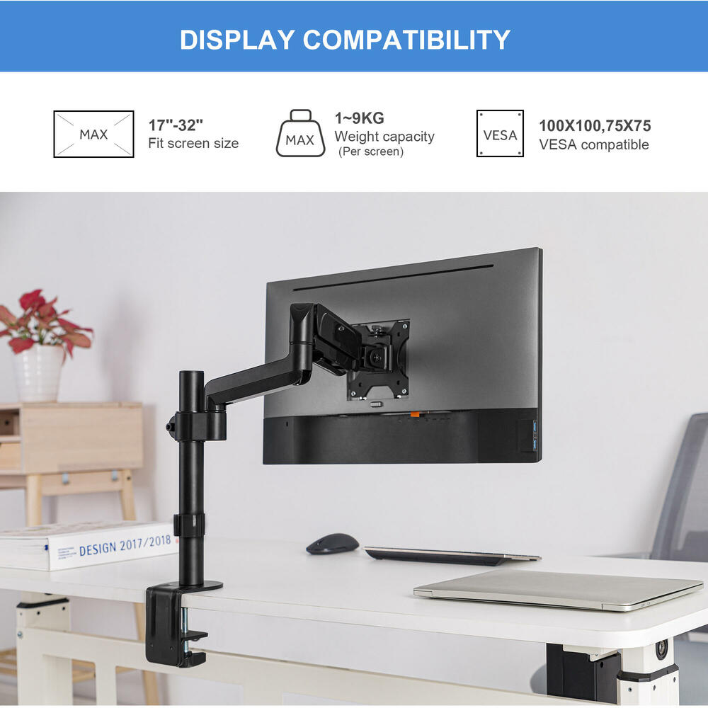 Gas Spring Single Desktop Monitor Mount - PrimeCables