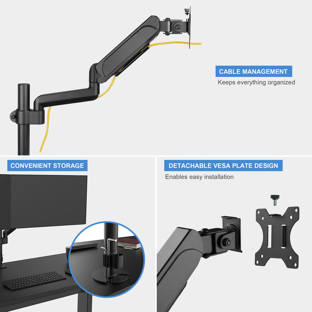 Gas Spring Single Desktop Monitor Mount - PrimeCables