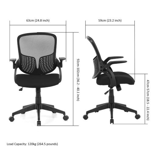 Mesh Office Chair with Flip-Up Arms, Adjustable Height, Ergonomic ...