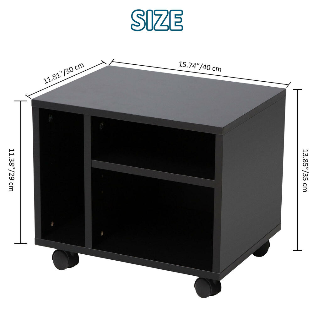 Two-Layer Mobile Wood Printer Stand Cabinet with 3 Storage Compartments ...
