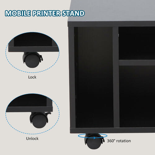 2-Layer Wood Mobile Printer Stand Cabinet with 3 Storage Compartments ...