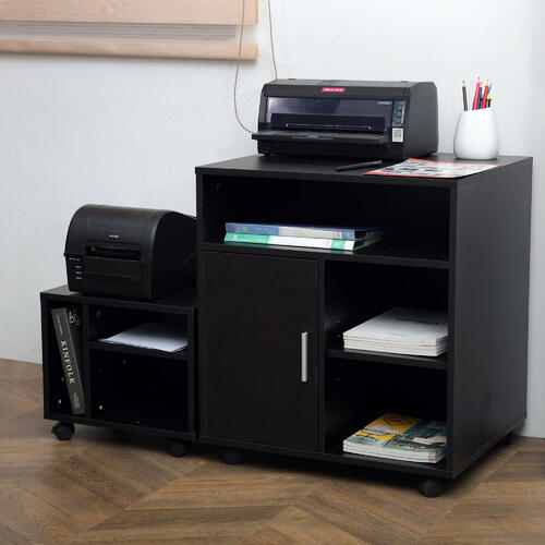 Two-Layer Mobile Wood Printer Stand Cabinet with 3 Storage Compartments ...