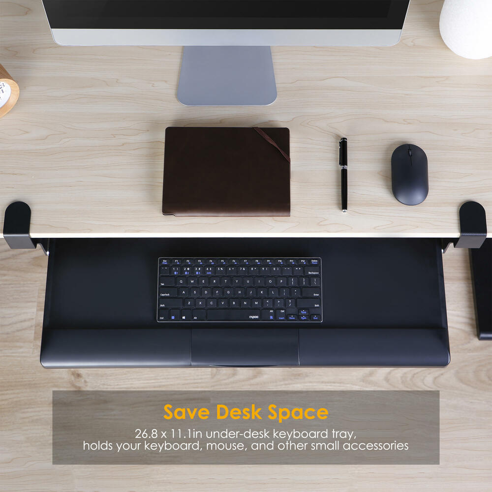 Large Keyboard & Mouse Tray Under Desk Pull Out with C Clamp, 26.8 x 11 ...
