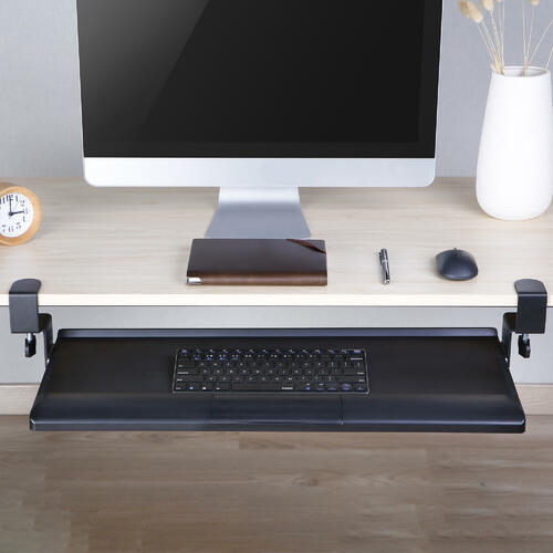 Large Keyboard & Mouse Tray Under Desk Pull Out with C Clamp, 26.8 x 11 ...