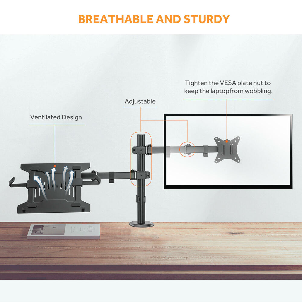 Monitor and Laptop Mount, Single Monitor Arm for 13"-27" Screens