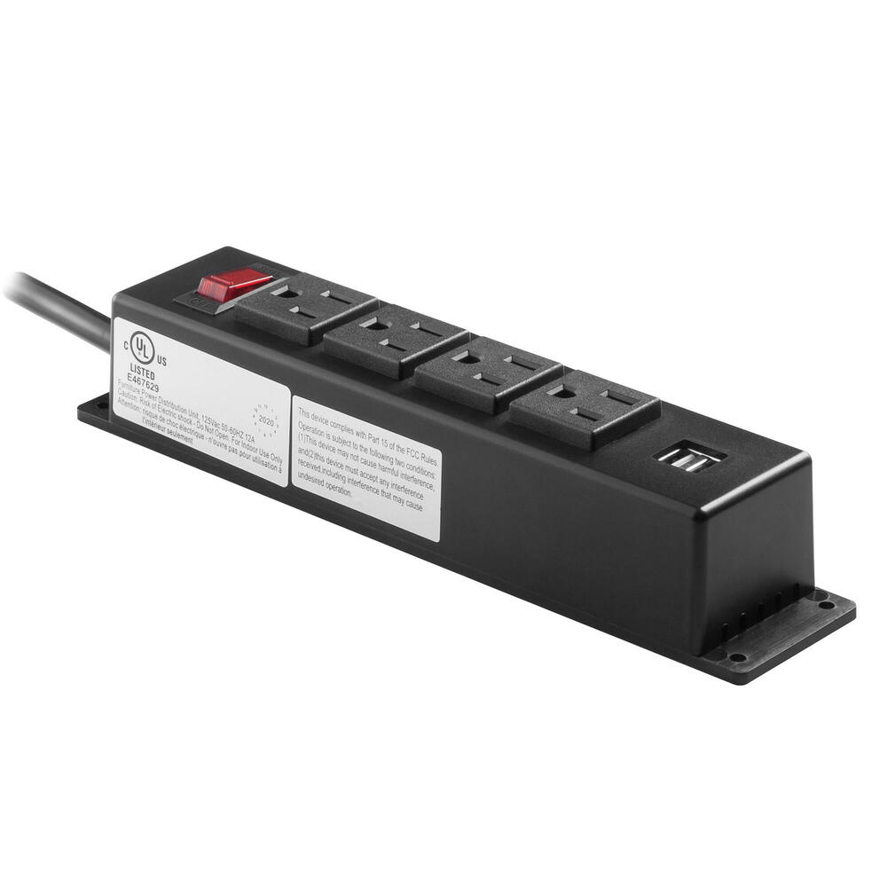 4-Outlet Under Desk Power Strip - 6.6ft - PrimeCables
