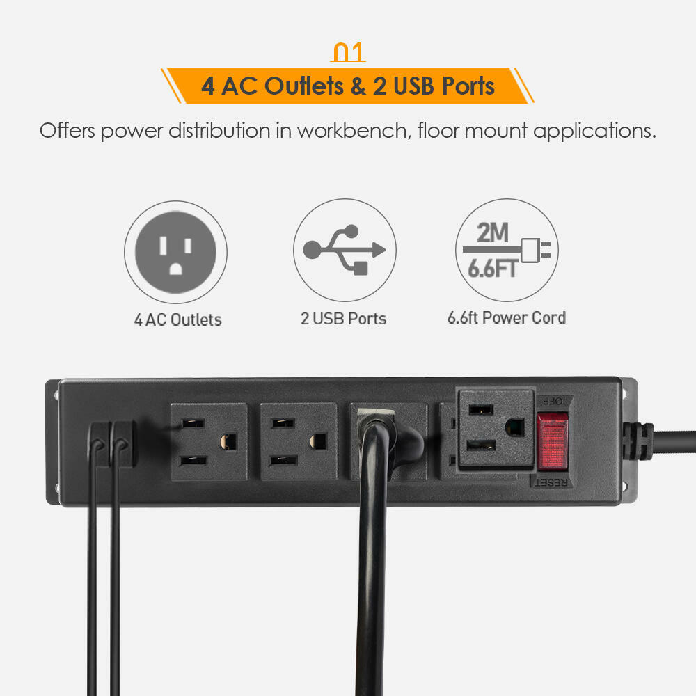 4-Outlet Under Desk Power Strip - 6.6ft - PrimeCables