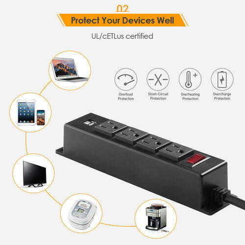 4-Outlet Under Desk Power Strip - 6.6ft - PrimeCables