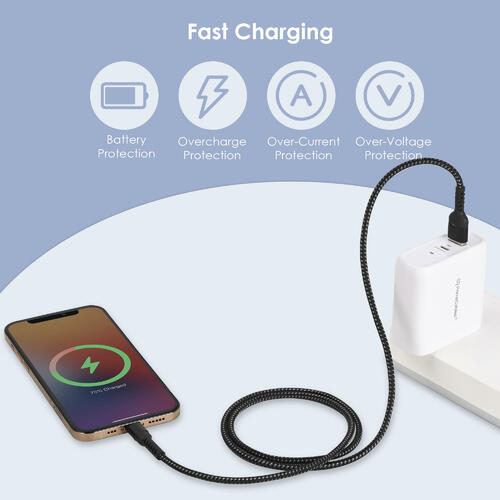Nylon Braided Charger Cable 3ft Lightning to USB Cable Fast iPhone ...