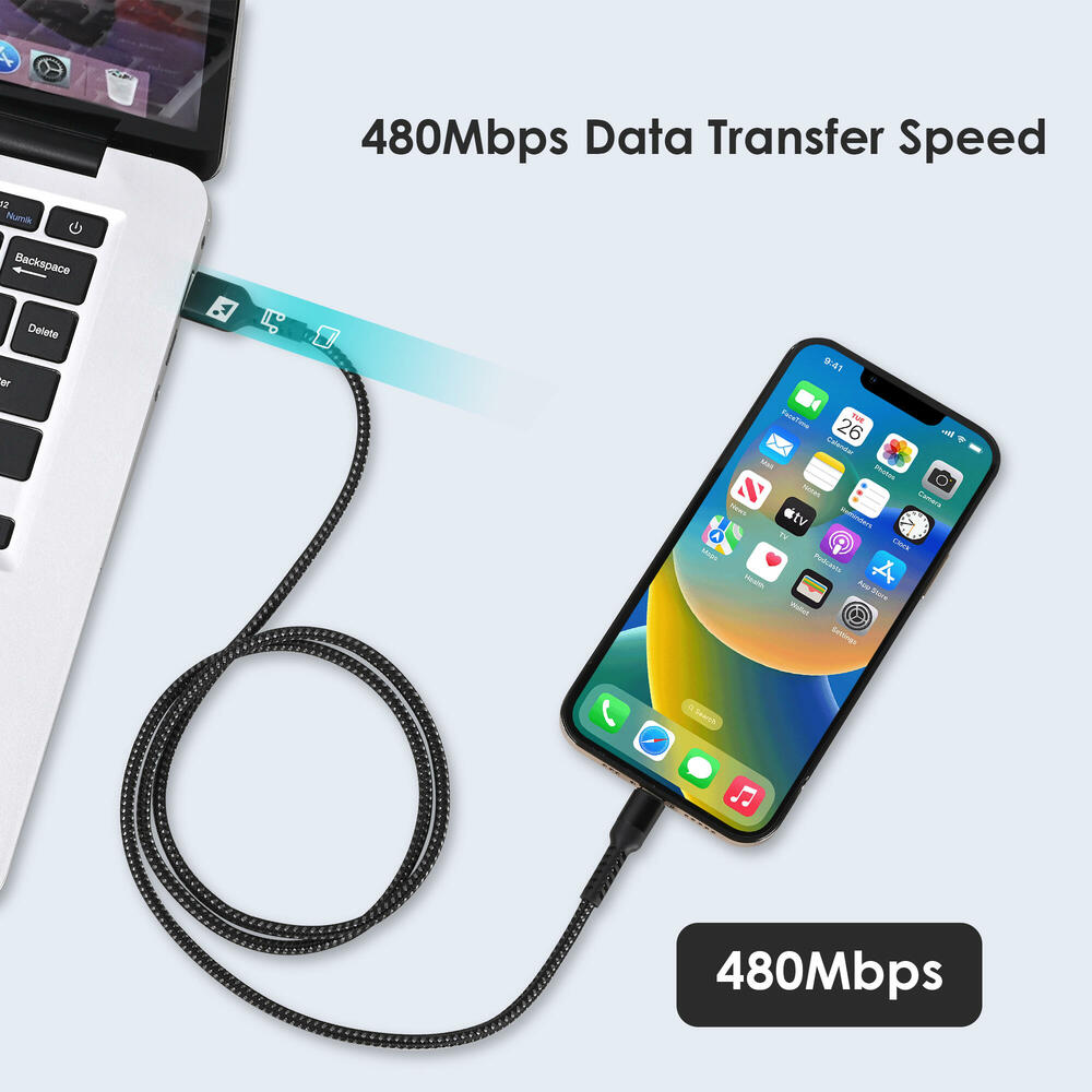 Nylon Braided Charger Cable 3ft Lightning to USB Cable Fast iPhone ...