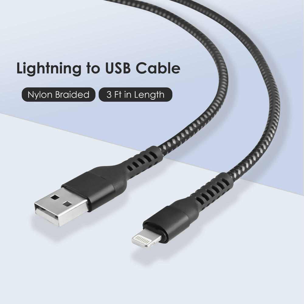 Nylon Braided Charger Cable 3ft Lightning to USB Cable Fast iPhone ...