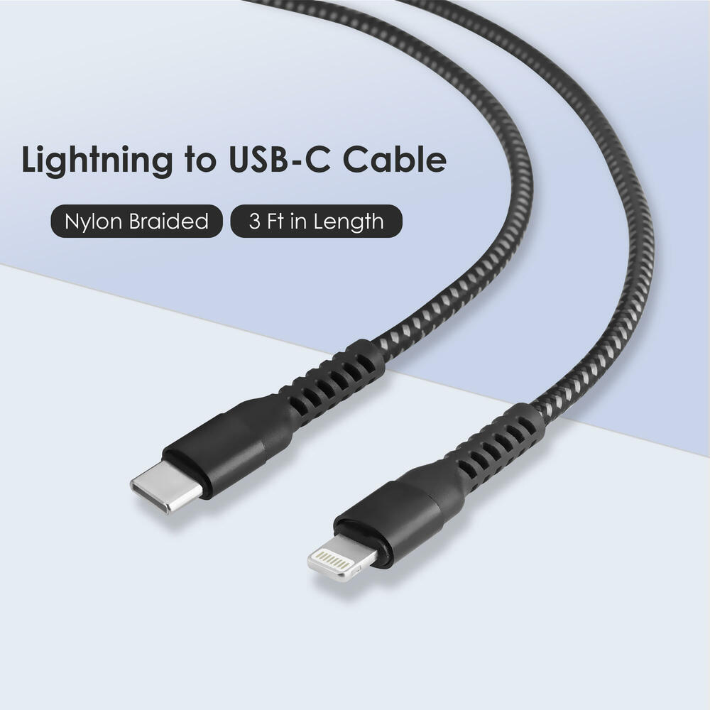 Nylon Braided Charger Cable 3ft Lightning to Type-C Cable Fast iPhone ...