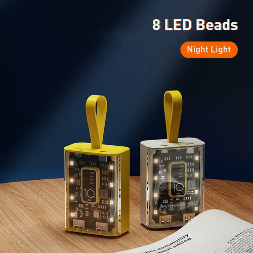 10000mAh Dual USB-A Ports Transparent Power Bank with Built-in 3 Cables ...