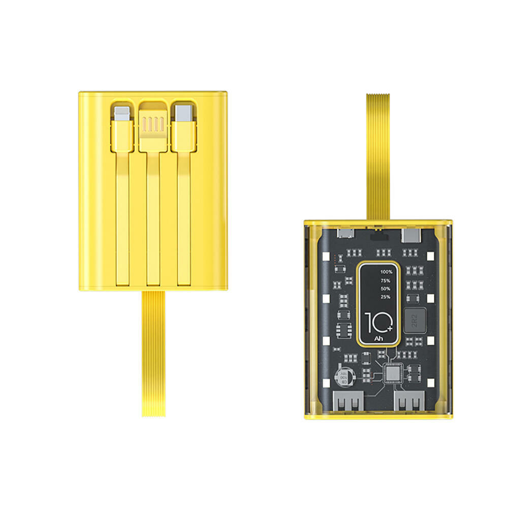 10000mAh Dual USB-A Ports Transparent Power Bank with Built-in 3 Cables ...